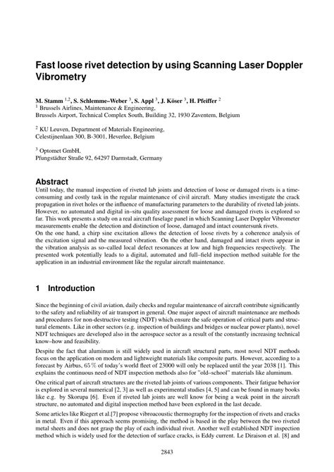 Pdf Fast Loose Rivet Detection By Using Scanning Laser Doppler Vibrometry