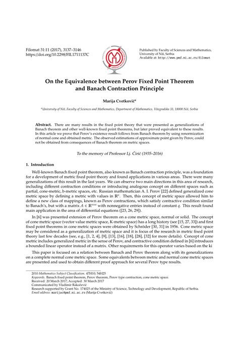 pdf on the equivalence between perov fixed point theorem and banach