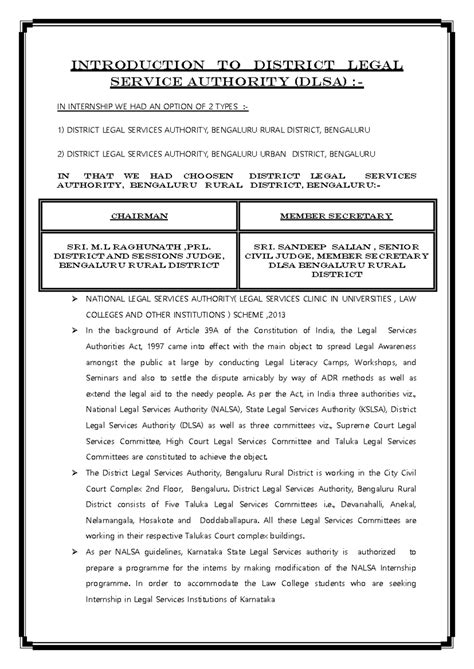 Model For Dlsa Introduction To District Legal Service Authority Dlsa In Internship We Had