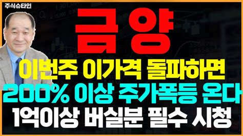 금양주가 이번주 이가격 돌파하면 200 이상 주가 폭등 나온다 1억이상 버실분 필수 시청영상 공매도 개박살낸 개인투자자의 승리 주가 20만원 돌파 가능