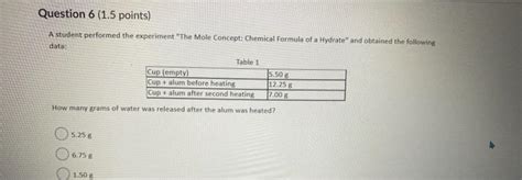 Solved A Babe Performed The Experiment The Mole Concept Chegg Com