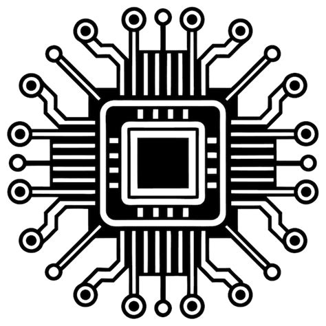 black and white illustration of a microchip with connecting wires premium ai generated vector