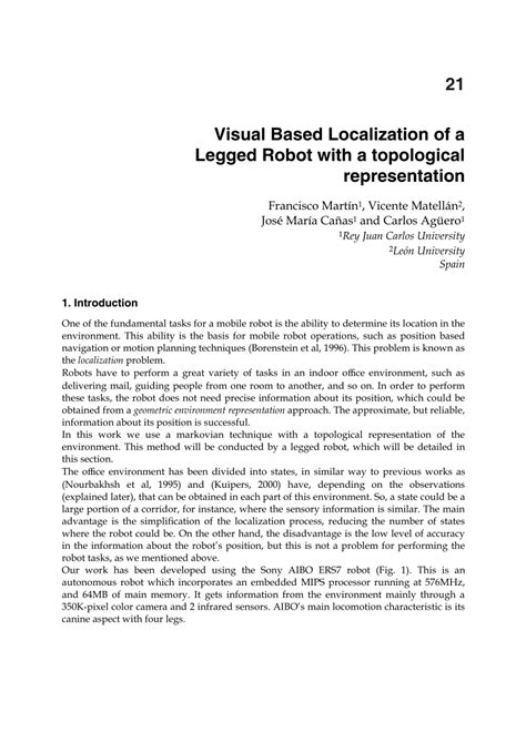 Pdf Visual Based Localization Of A Legged Robot With A Topological Representation