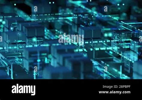 Abstract 3d Illustration Of A Digital Network Featuring Glowing Blue Cubes And Lines