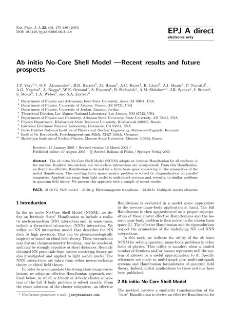 Pdf Ab Initio No Core Shell Model Recent Results And Future Prospects
