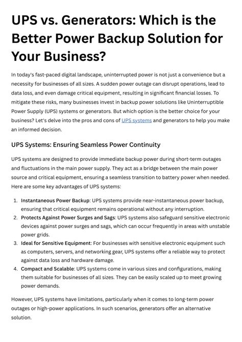 Ppt Ups Vs Generators Which Is The Better Power Backup Solution For