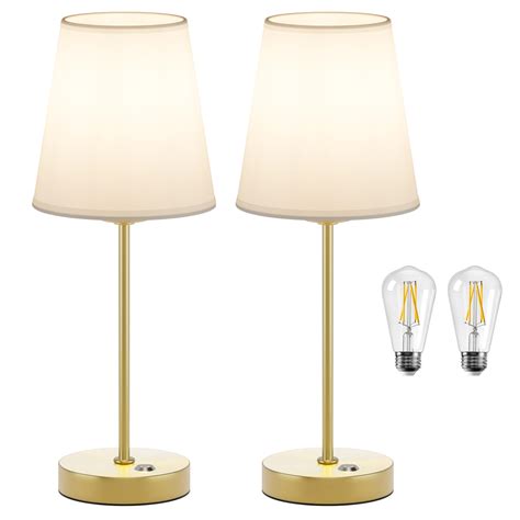 Irotine 2 Pack Gold Cordless Fabric Table Lamps With 6w Bulb And Dimmer