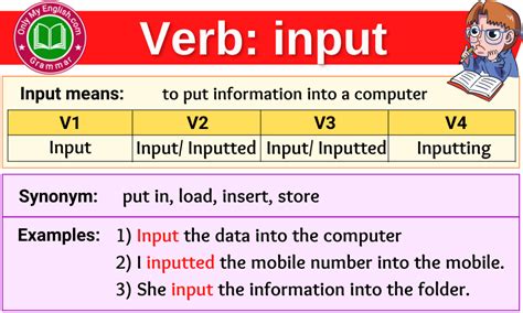 Input Verb Forms Past Tense Past Participle And V1v2v3