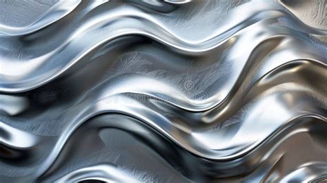 Abstract Metallic Background With Flowing Wavy Silver Surface Shiny Reflective And Textured