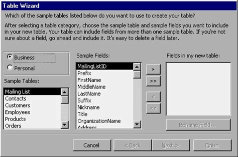 MS Access Lesson Creating A Table In Access