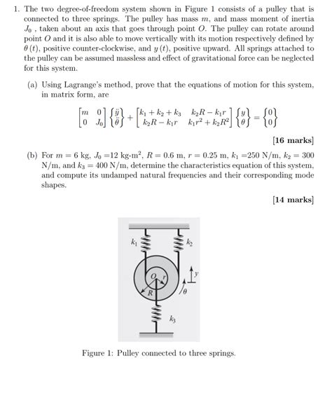 Solved 1 The Two Degree Of Freedom System Shown In Figure 1