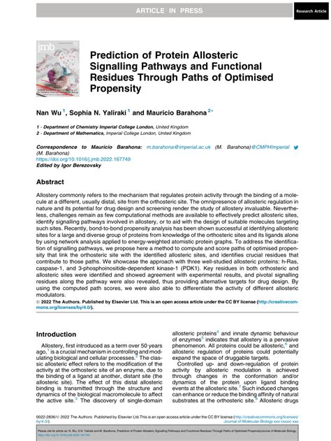 Pdf Prediction Of Protein Allosteric Signalling Pathways And
