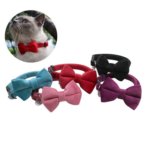 Badu Bg Котешка яка с кадифена панделка Регулируема предпазна катарама Коте Папионка Едноцветна