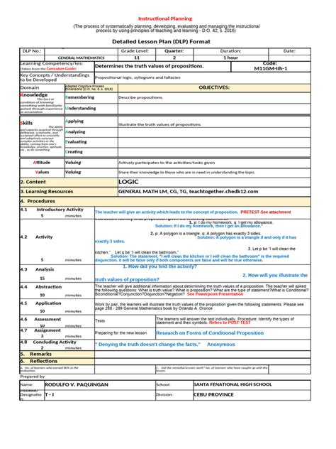 Dlp Genmath Quarter 2 Logic Pdf Logic Learning