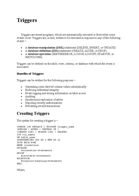 Triggers In Dbms Triggers Triggers Are Stored Programs Which Are