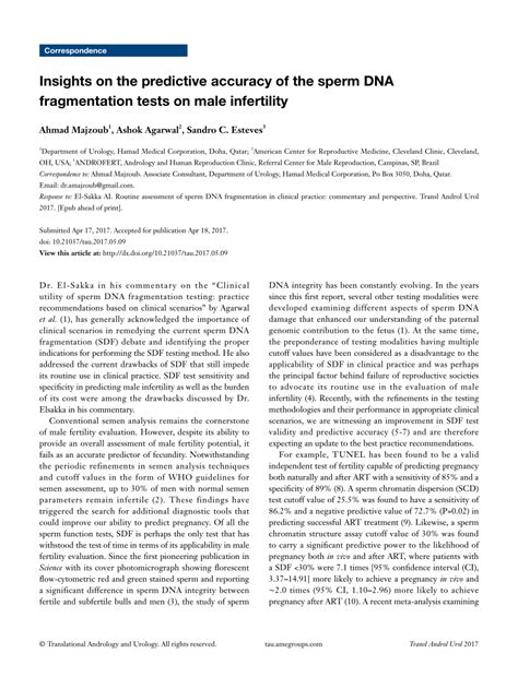 Pdf Insights On The Predictive Accuracy Of The Sperm Dna Fragmentation Tests On Male Infertility