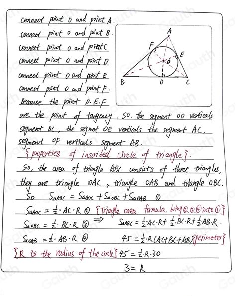 Solved In Fig Given That The Circle With Centre O Is The Inscribed Circle Of The Triangle ABC