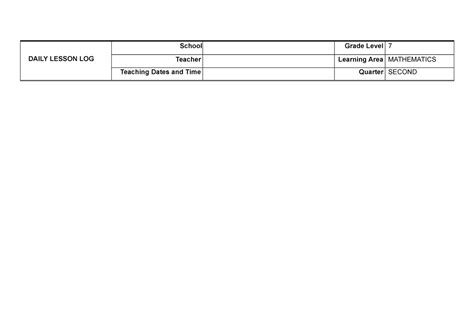 Week 2 Sample Lesson Plan Daily Lesson Log School Grade Level 7