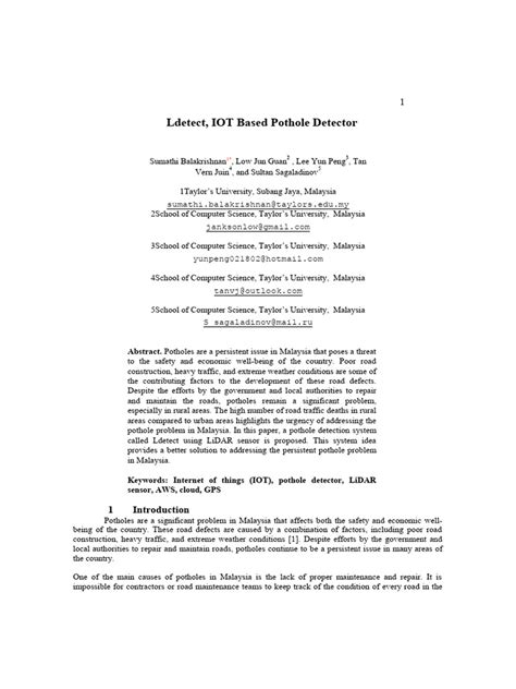 Ldetect Iot Based Pothole Detector 2023 Pdf Lidar Computer Engineering