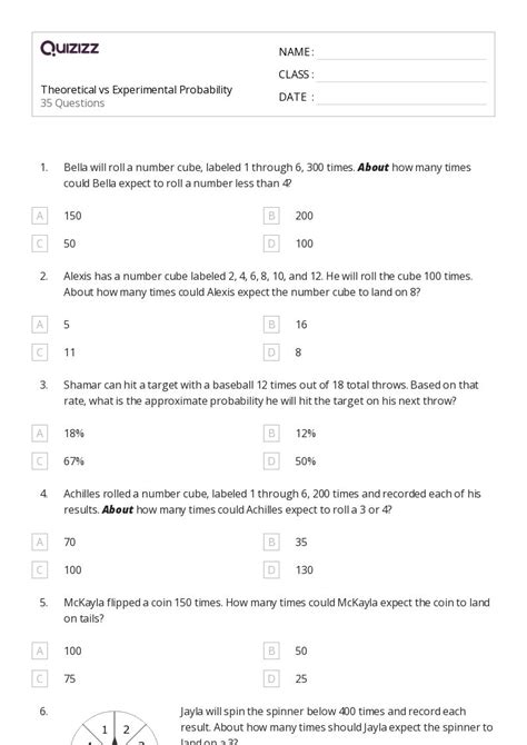 50 Experimental Probability Worksheets On Quizizz Free And Printable