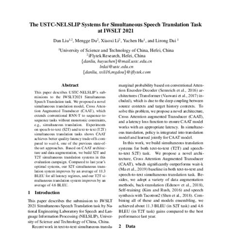 The Ustc Nelslip Systems For Simultaneous Speech Translation Task At