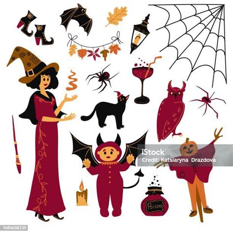 할로윈 요소 세트 마녀 유령 으스스한 성 미라 해골 재미있는 호박 스크랩북 인사말 카드 파티 초대장 포스터 태그 스티커 키트에 적합합니다 손으로 그린 벡터 그림입니다 10