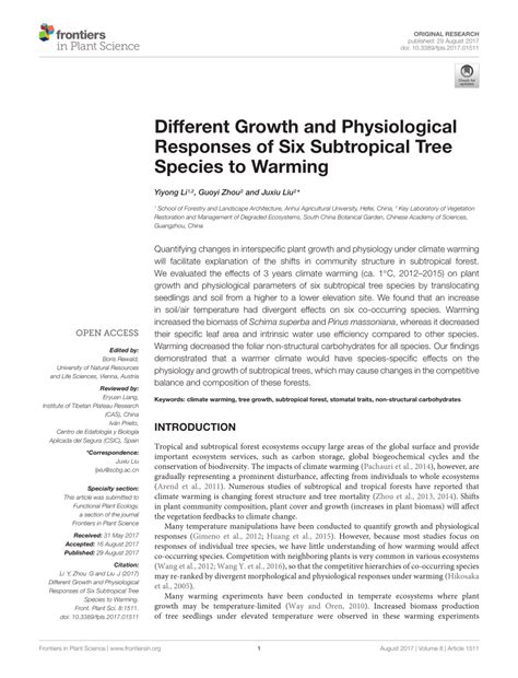 Pdf Different Growth And Physiological Responses Of Six Subtropical