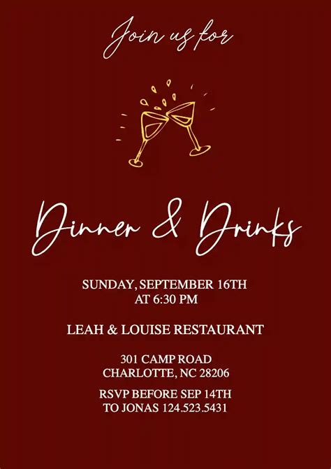 스파클링 골드 샴페인 글라스 무료 디너 파티 초대장 템플릿 Invitanku