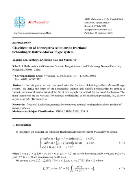 Pdf Classification Of Nonnegative Solutions To Fractional Schrödinger Hatree Maxwell Type System