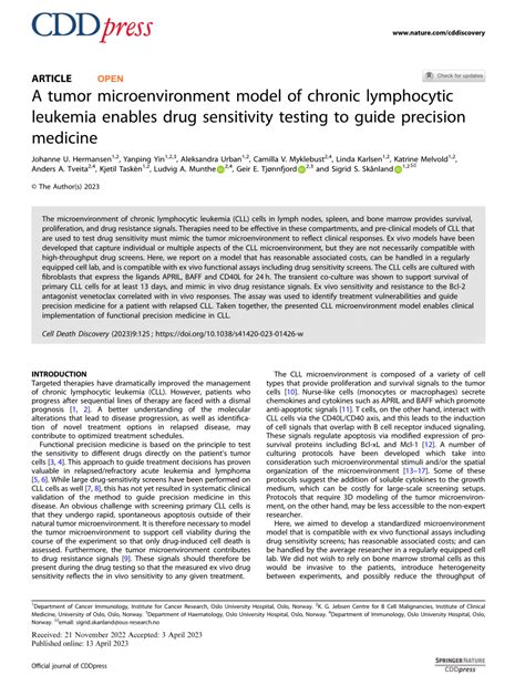 Pdf A Tumor Microenvironment Model Of Chronic Lymphocytic Leukemia