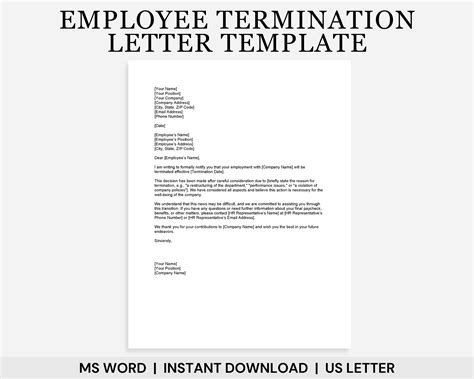 Buy Employee Termination Letter Template Job Termination Letter