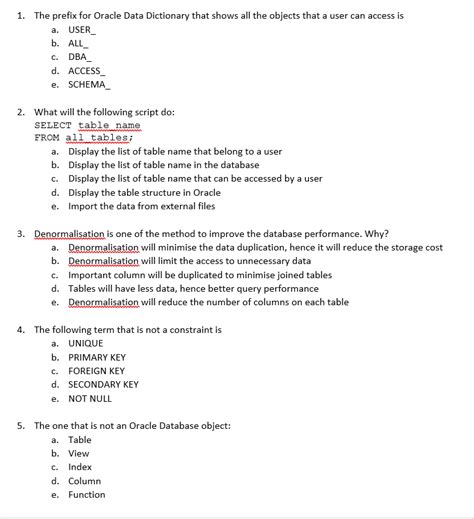 Solved The Prefix For Oracle Data Dictionary That Shows Chegg