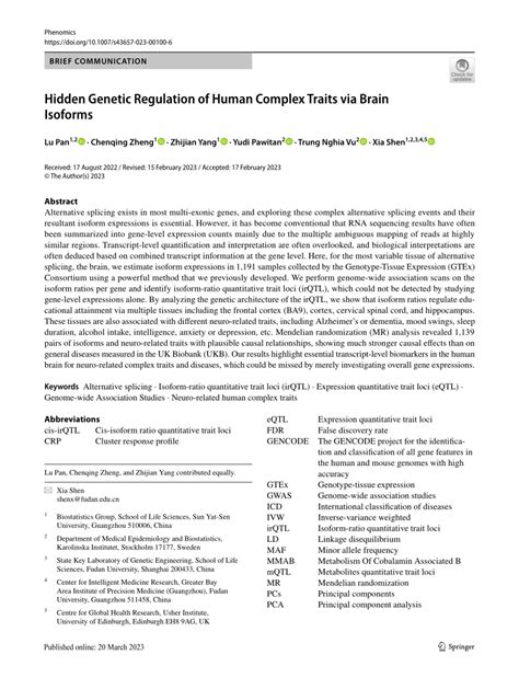 Pdf Hidden Genetic Regulation Of Human Complex Traits Via Brain Isoforms
