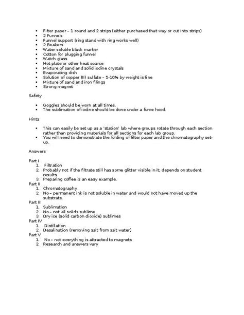 Mixture Separation Lab By Bauer Power Science Activities And Posters
