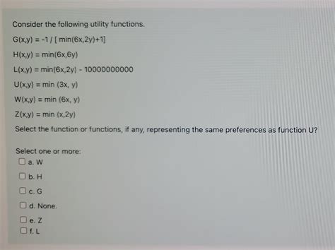 solved consider the following utility functions