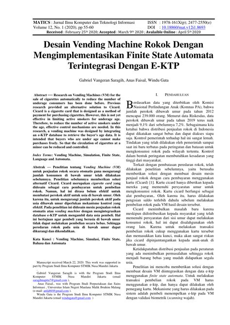 Pdf Desain Vending Machine Rokok Dengan Mengimplementasikan Finite State Automata Terintegrasi