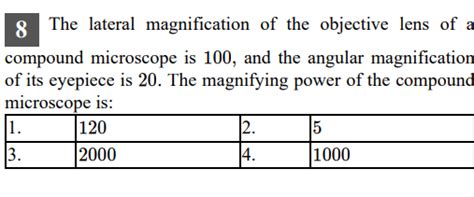 8 The Lateral Magnification Of The Objective Lens Of Compound