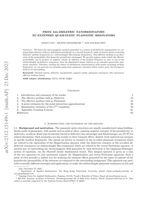 Pdf From All Dielectric Nano Resonators To Extended Quasi Static