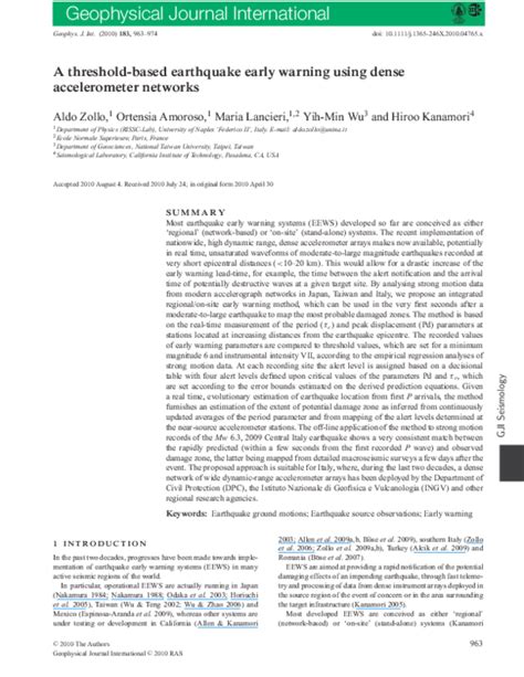 Pdf A Threshold Based Earthquake Early Warning Using Dense