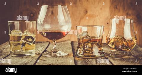 Different Types Of Strong Alcohol Bourbon Whiskey Scotch And Cognac