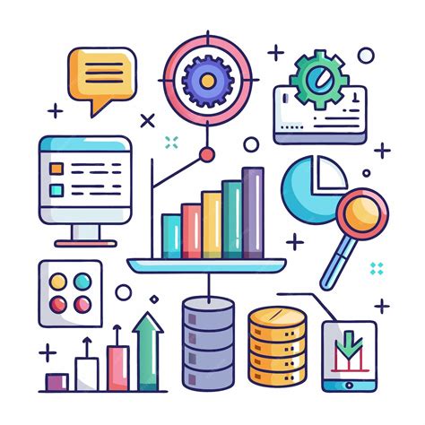 Colorful Data Analysis Icons With Charts Graphs And A Magnifying Glass Premium Ai Generated Vector