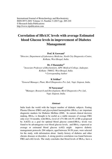 PDF Correlation Of HbA C Levels With Average Estimated Blood Glucose Levels In Improvement Of