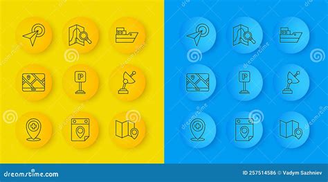 Set Line Location With Cross Hospital City Map Navigation Parking Folded Location Marker