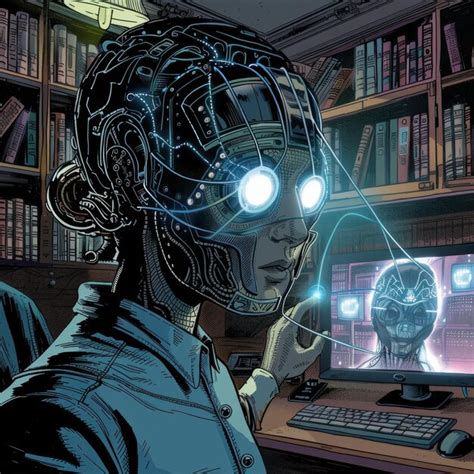 Premium Photo Cyborg Head In The Library Artificial Intelligence