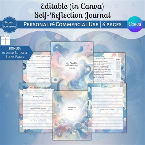 Editable Self Reflection Journal Canva Template Commercial And Personal