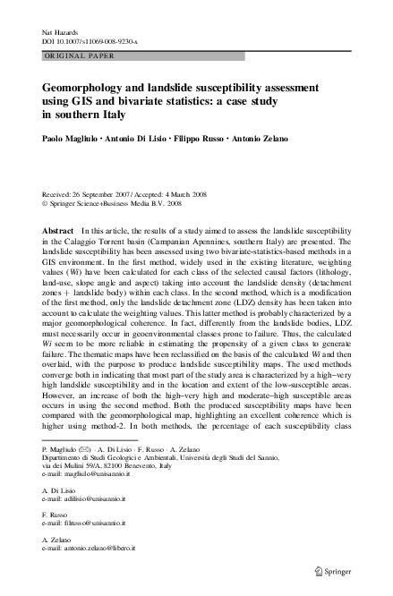 Pdf Geomorphology And Landslide Susceptibility Assessment Using Gis