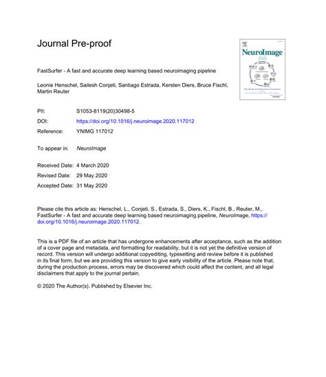 pdf fastsurfer a fast and accurate deep learning based neuroimaging