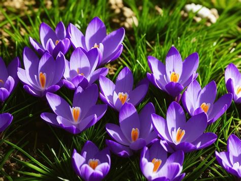 Premium Ai Image A Bunch Of Crocus Flowers In The Grass