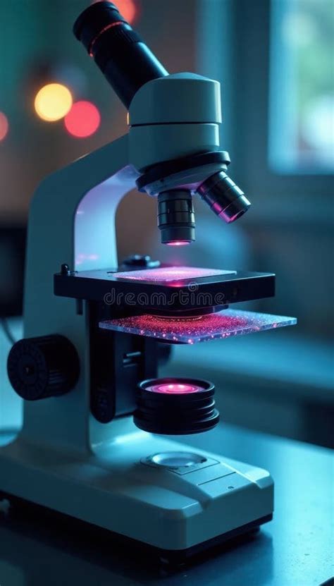 Microscope With Slides Focused On Cellular Structures Detail Specimen Cell Stock Illustration