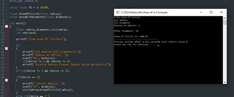 Cc Program To Find The Area Of Circle
